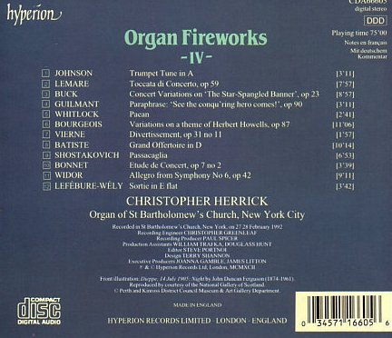 Organ Fireworks Vol 4 by Christopher Herrick CD 1993 Hyperi OOS