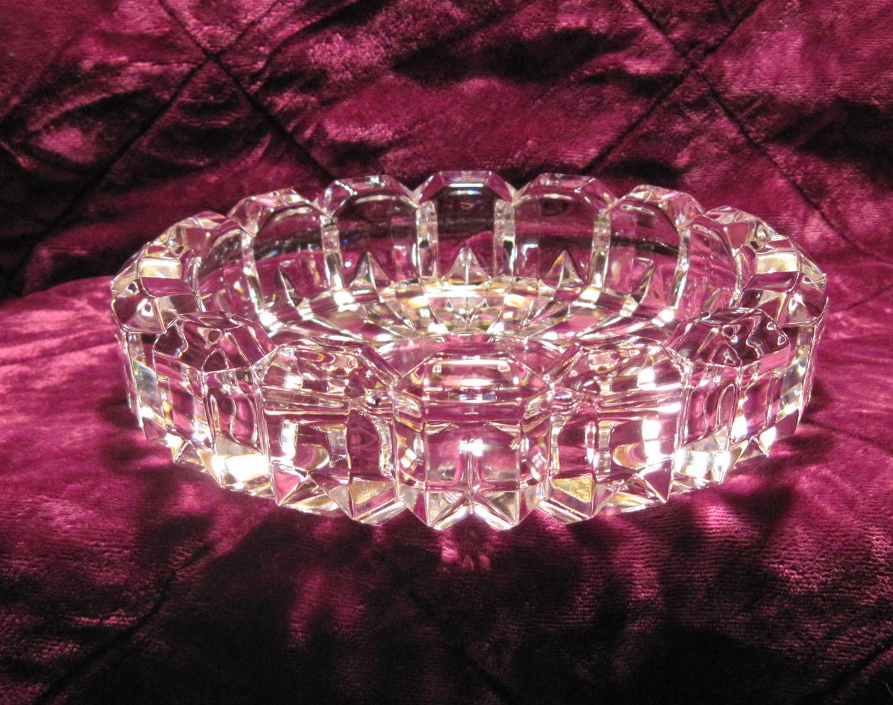 Heavy Crystal Beveled Brilliant Cut Ashtray Fancy OOS
