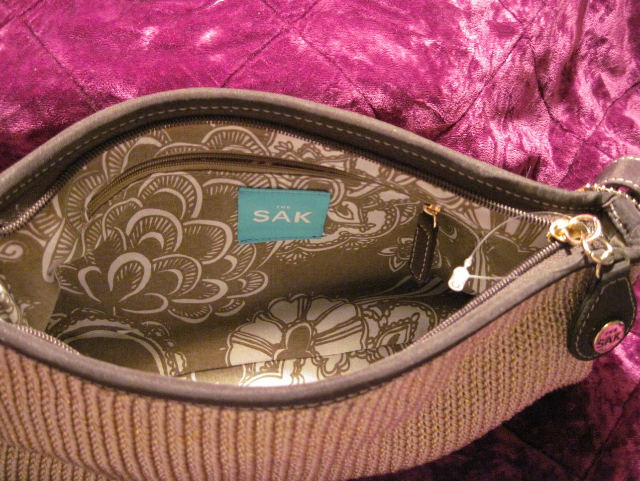 The Sak Tan Crochet Handbag Shoulder Bag Purse Satchel OOS