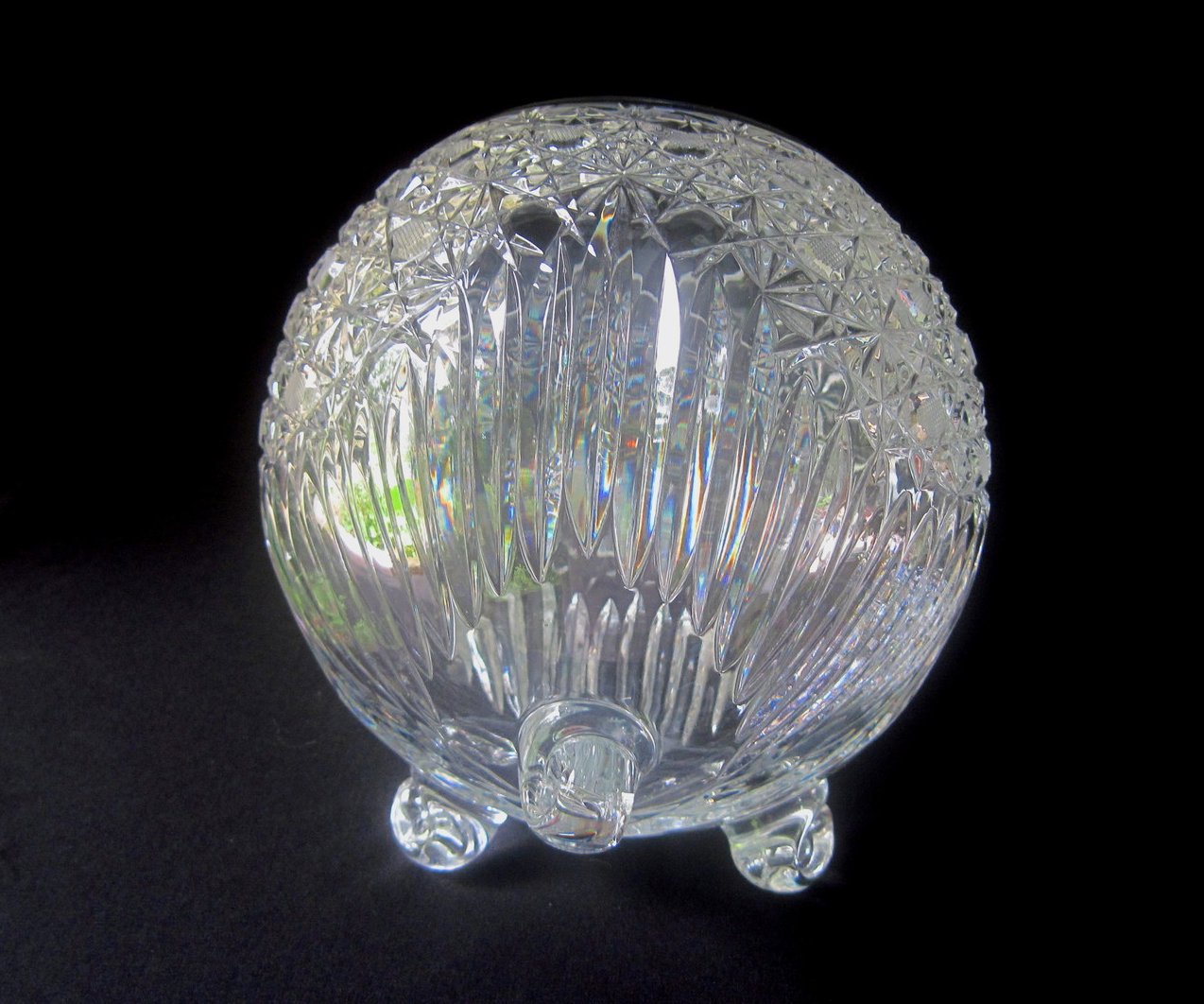 Bowl Vase Czech Bohemian Curled Footed Crystal Sphere OOS