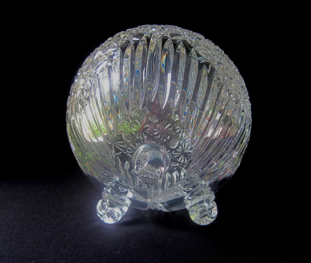 Bowl Vase Czech Bohemian Curled Footed Crystal Sphere OOS