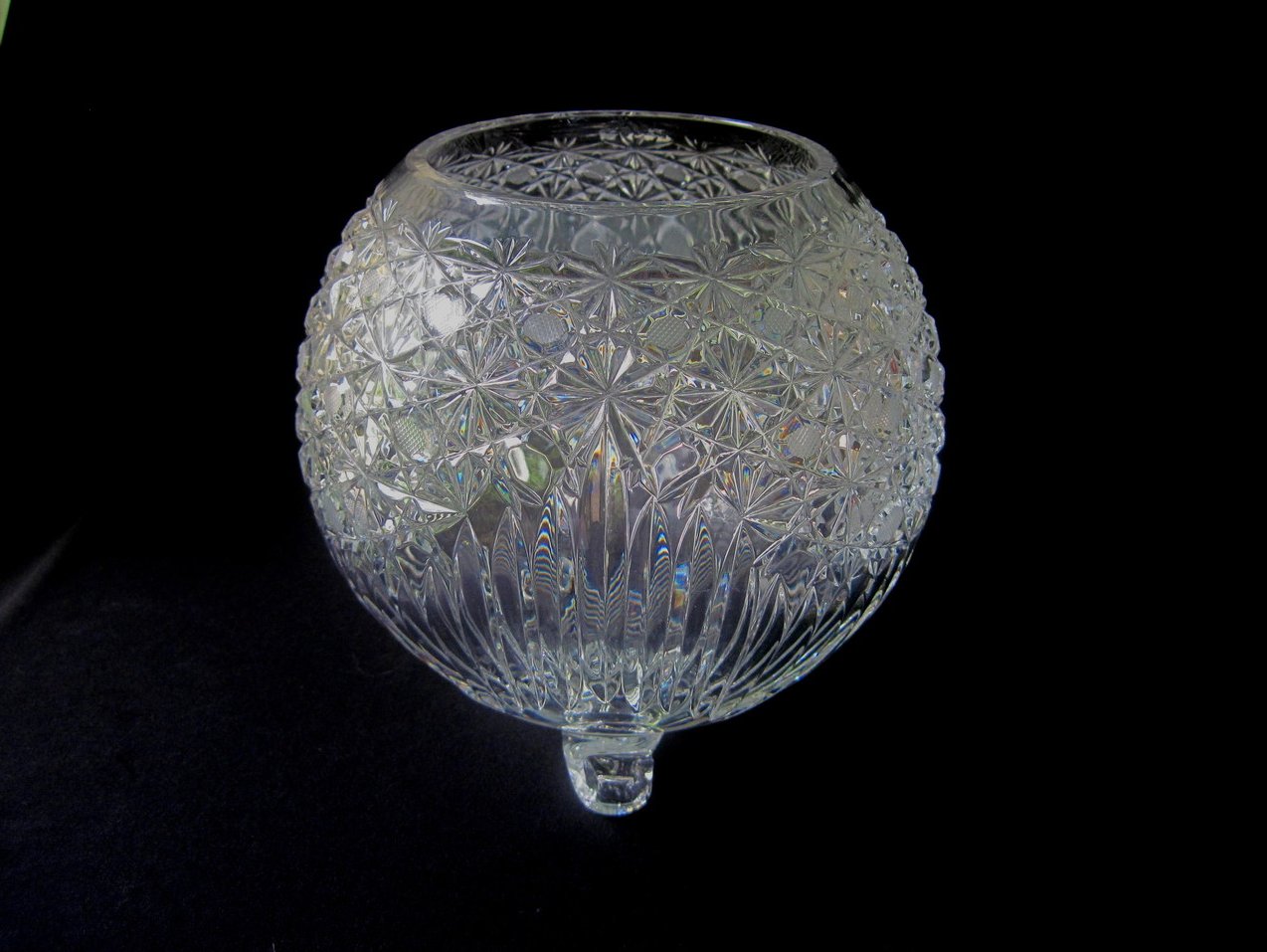 Bowl Vase Czech Bohemian Curled Footed Crystal Sphere OOS