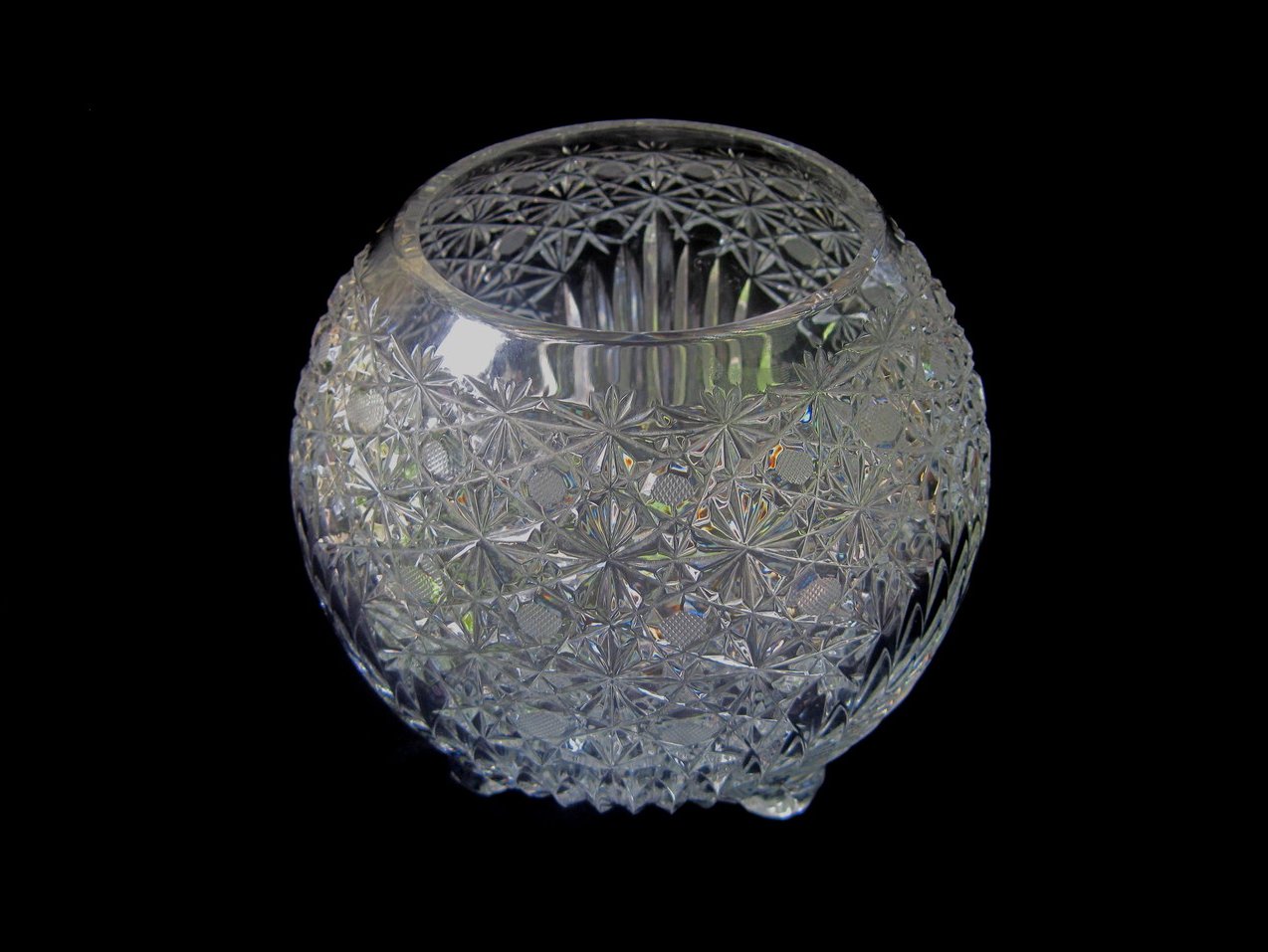 Bowl Vase Czech Bohemian Curled Footed Crystal Sphere OOS