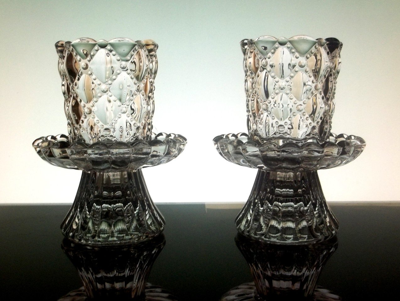 Partylite Crystal Candle Holders Quilted P9246 Set of 2 OOS