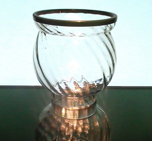 Glass Lamp Shade Round Swirled Bowl Green Rim 6.75 in with 3.75 fitter OOS