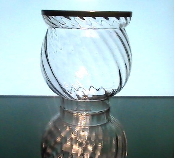 Glass Lamp Shade Round Swirled Bowl Green Rim 6.75 in with 3.75 fitter OOS