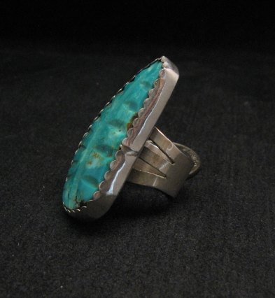 Big Native American Carved Turquoise Silver Ring sz6-1/2