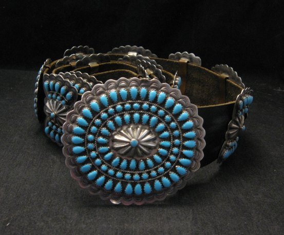 Vintage Pawn Navajo Native American Turquoise Cluster Concho Belt