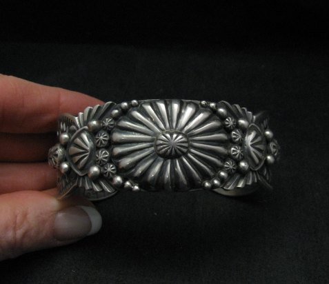 Large Navajo Virgil Begay Repousse Stamped Sterling Silver Bracelet