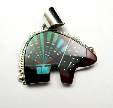 Native American Navajo Multistone Inlaid Cosmic Bear Pendant, Ray Jack