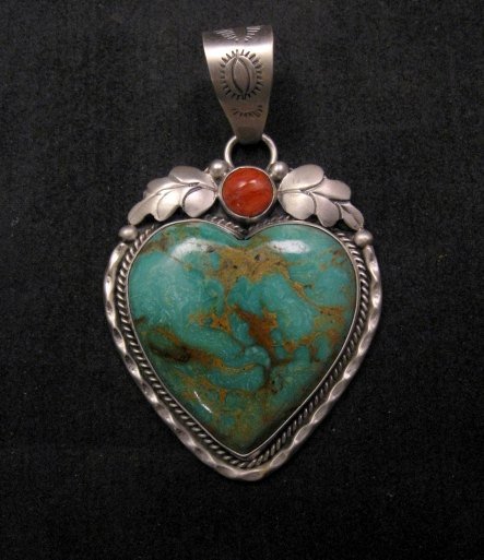 Navajo Native American Turquoise Rhodochrosite Heart Pendant, Martha ...