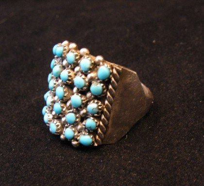 Zuni 5row 25stones Turquoise Snake Eye Ring, Peter Haloo III, sz6-1/2