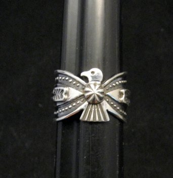 Darrell Cadman Navajo Old Pawn Style Thunderbird Silver Ring sz7