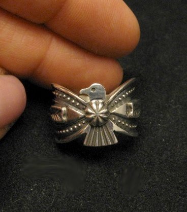 Darrell Cadman Navajo Old Pawn Style Thunderbird Silver Ring sz7