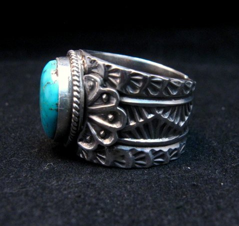 Wide Navajo Native American Sunshine Reeves Turquoise Ring sz8-3/4