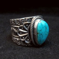 Wide Navajo Native American Sunshine Reeves Turquoise Ring sz8-3/4