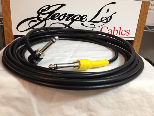 George L's 15' .225 Guitar Bass Cable BLACK / YELLOW Right Angle / Straight