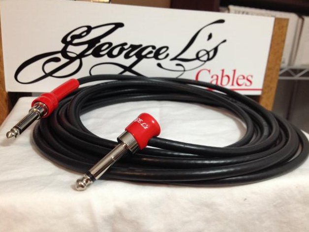 George L's 12' .225 Guitar Bass Cable BLACK / RED Right Angle / Straight